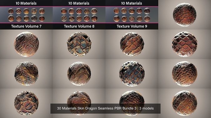 3D Model Collection 30 Materials Skin Dragon Seamless PBR Bundle 3 VR ...
