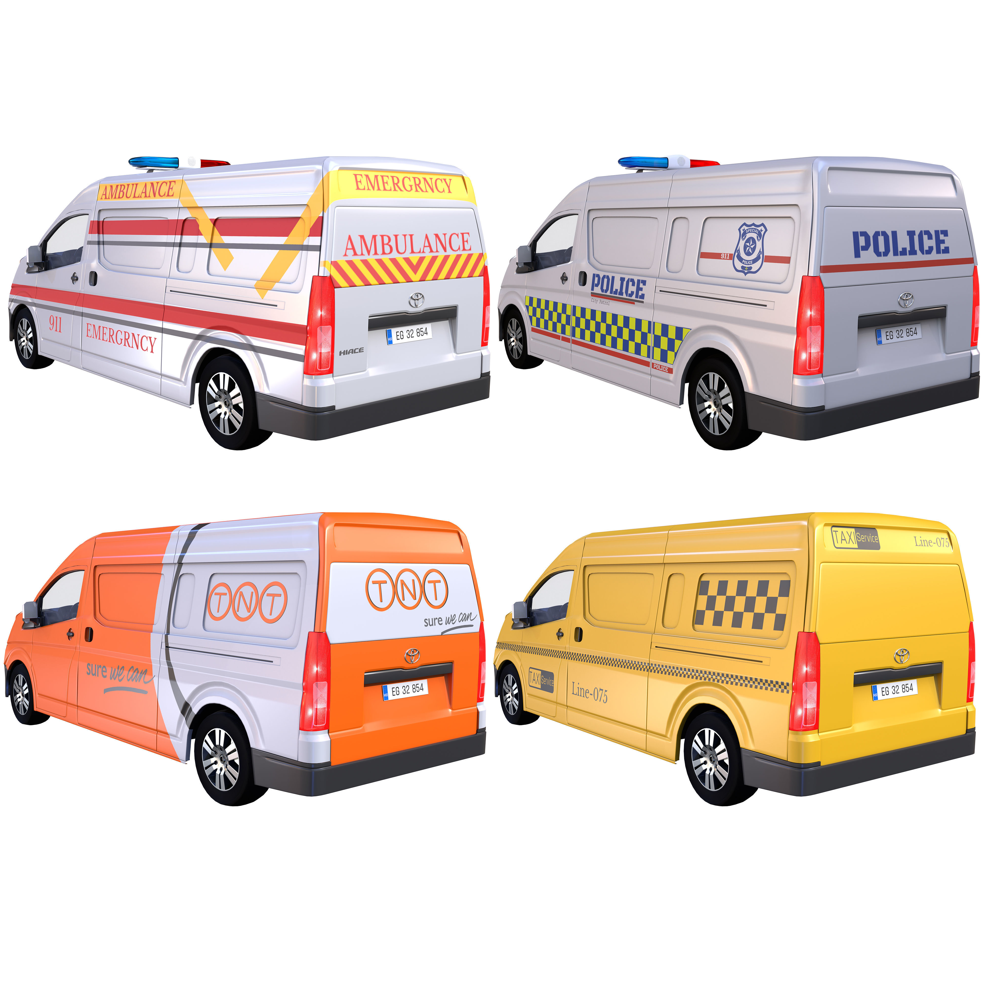 toyota hiace van - Ambulance - taxi - Post - police 3D model | CGTrader