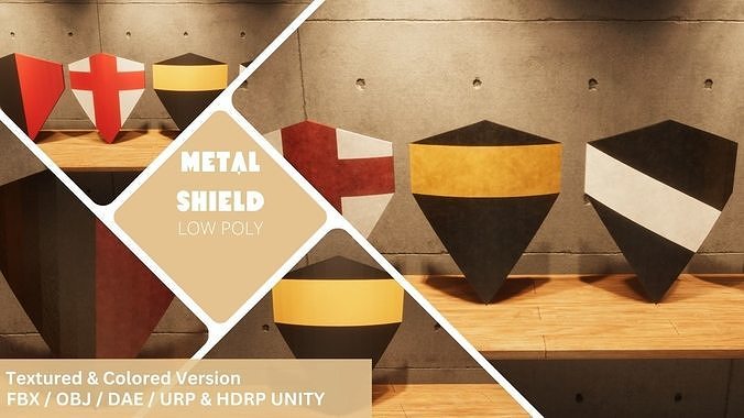 3D model Metal Shield - Lowpoly Textured and Colorbased VR / AR / low ...