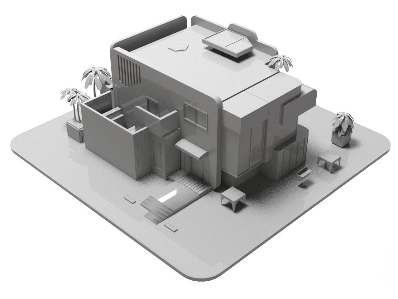 3D model Mordern Cartoon Buliding with backed shadow VR / AR / low-poly ...