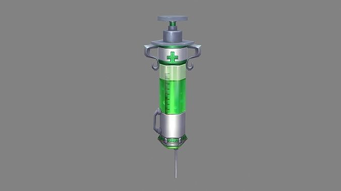 3D model Cartoon syringe - green VR / AR / low-poly | CGTrader