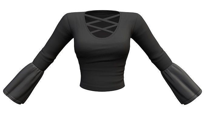 3D model Crisscross Straps Chest Bell Edge Long Sleeves Black Female ...