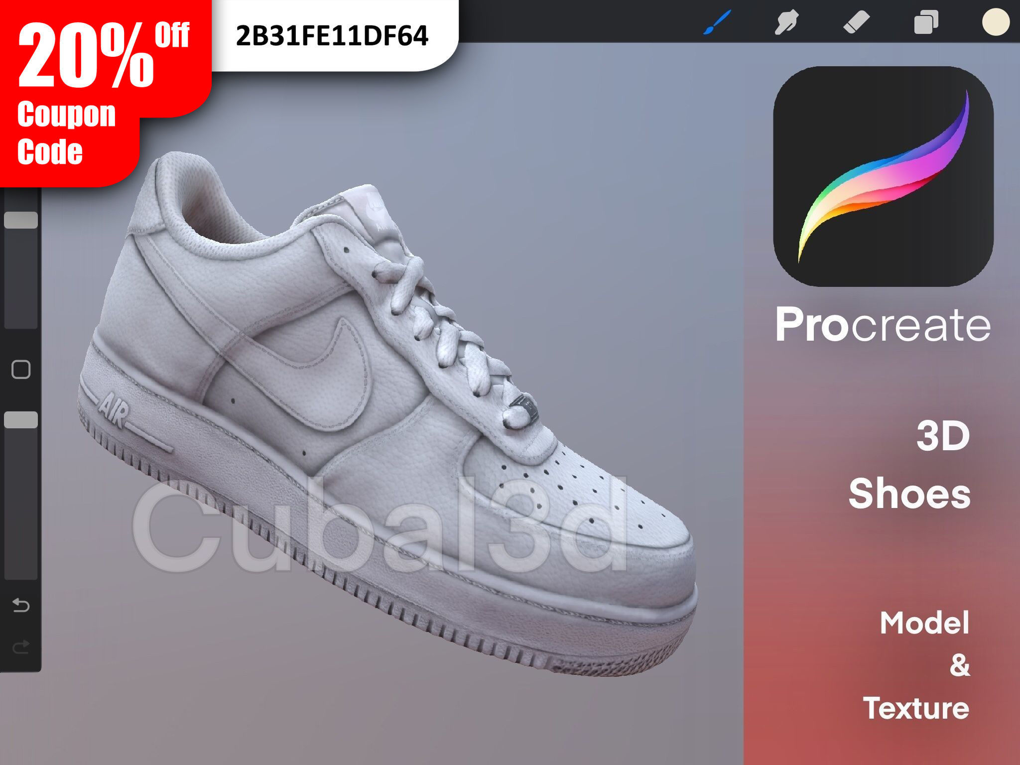 Nike Air Force 1 3D Procreate 3D model | CGTrader