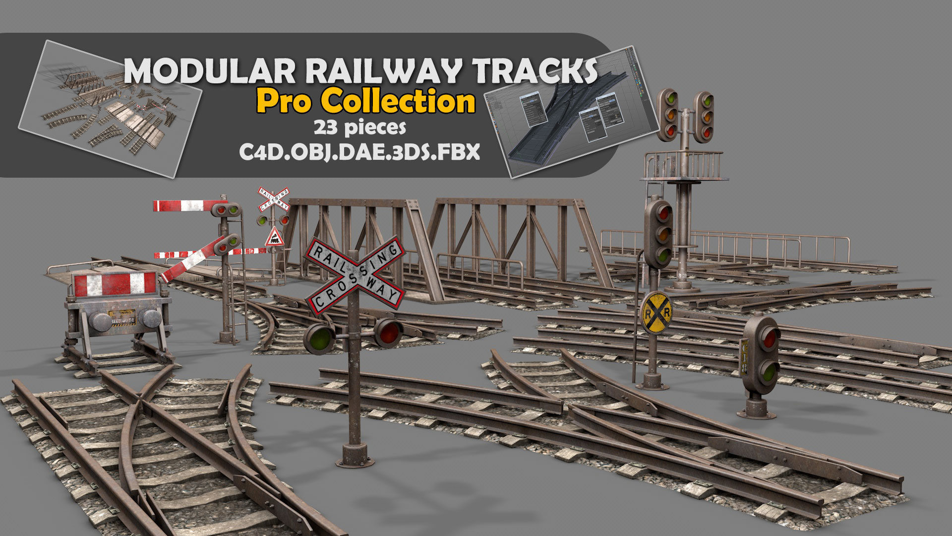 Modular Railway Track PRO Collection 3D model | CGTrader
