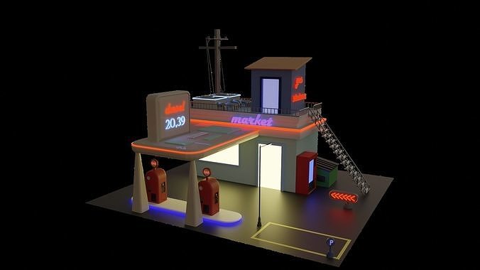 3D model Low Poly Gas Station Scene VR / AR / low-poly | CGTrader