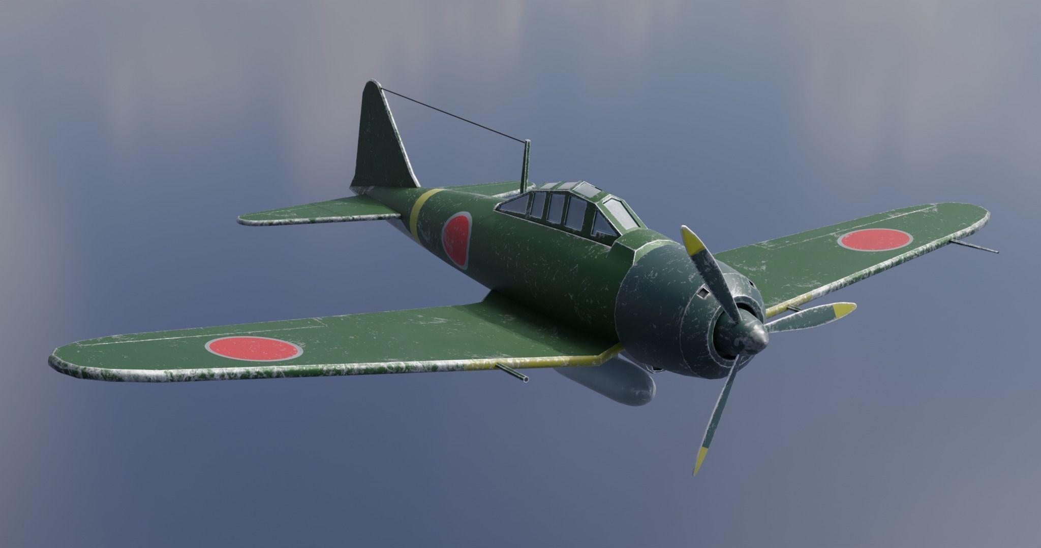 3D model WW2 aircraft Japanese Mitsubishi A6M Zero Zero Fighter VR / AR ...