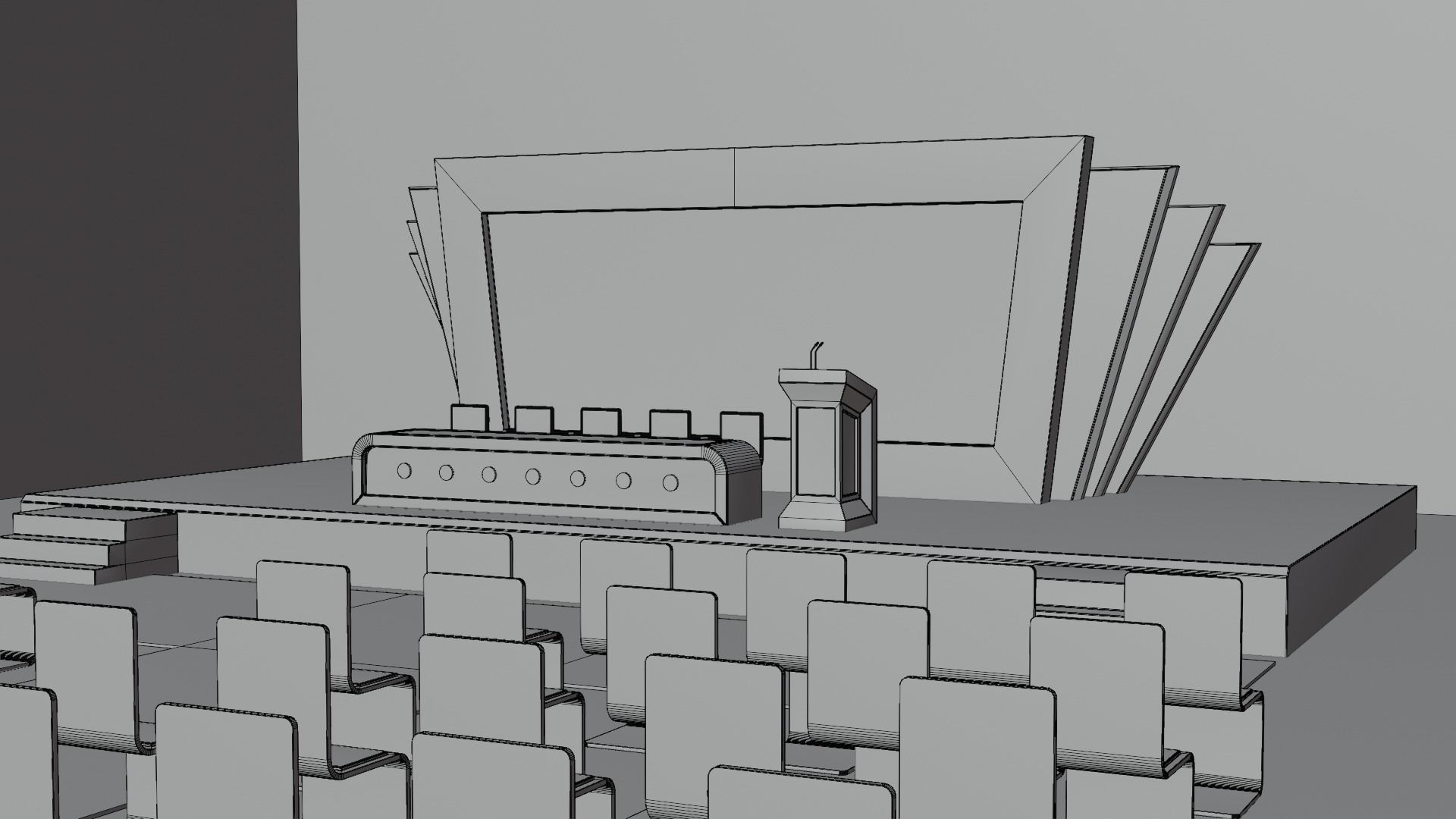 3D model Conference Room or Event stage design with big display VR / AR ...