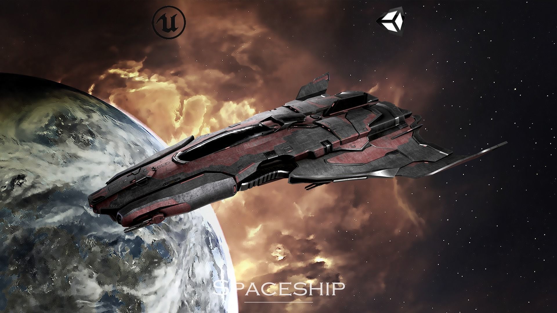 3D model Spaceship Unitron Game Ready 4k Textures VR / AR / low-poly ...