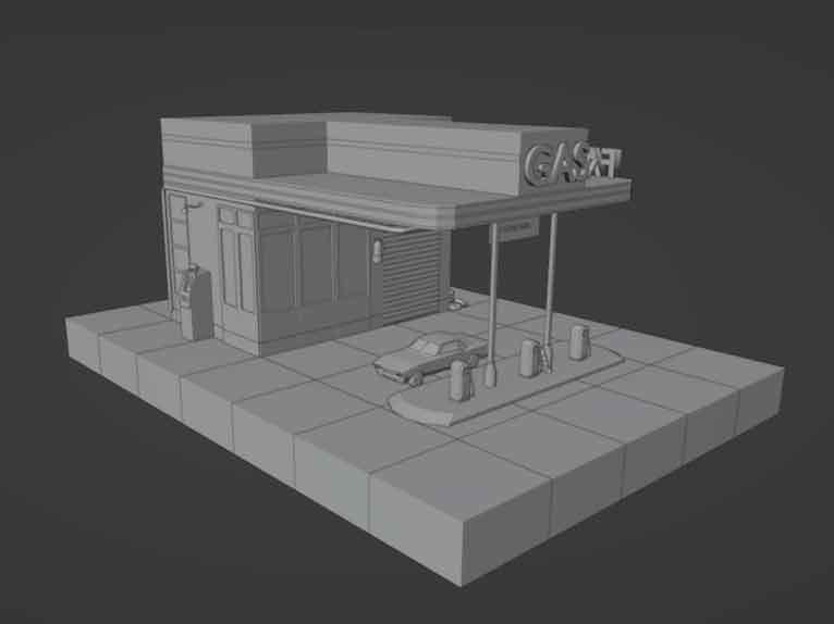 3D model Gas Station Low Poly Diorama 001 VR / AR / low-poly | CGTrader
