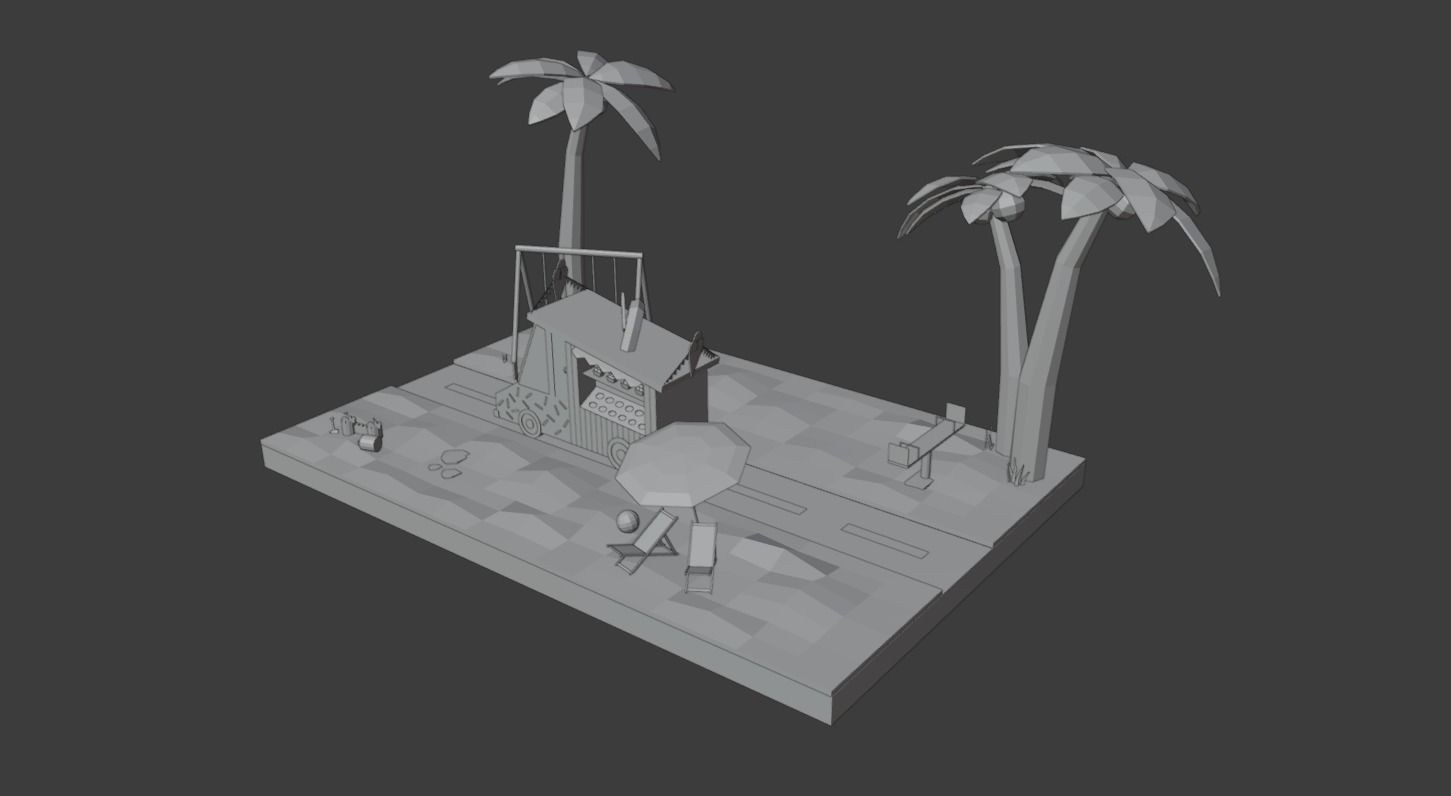 3D model Ice-Cream Truck Low Poly Diorama 001 VR / AR / low-poly | CGTrader