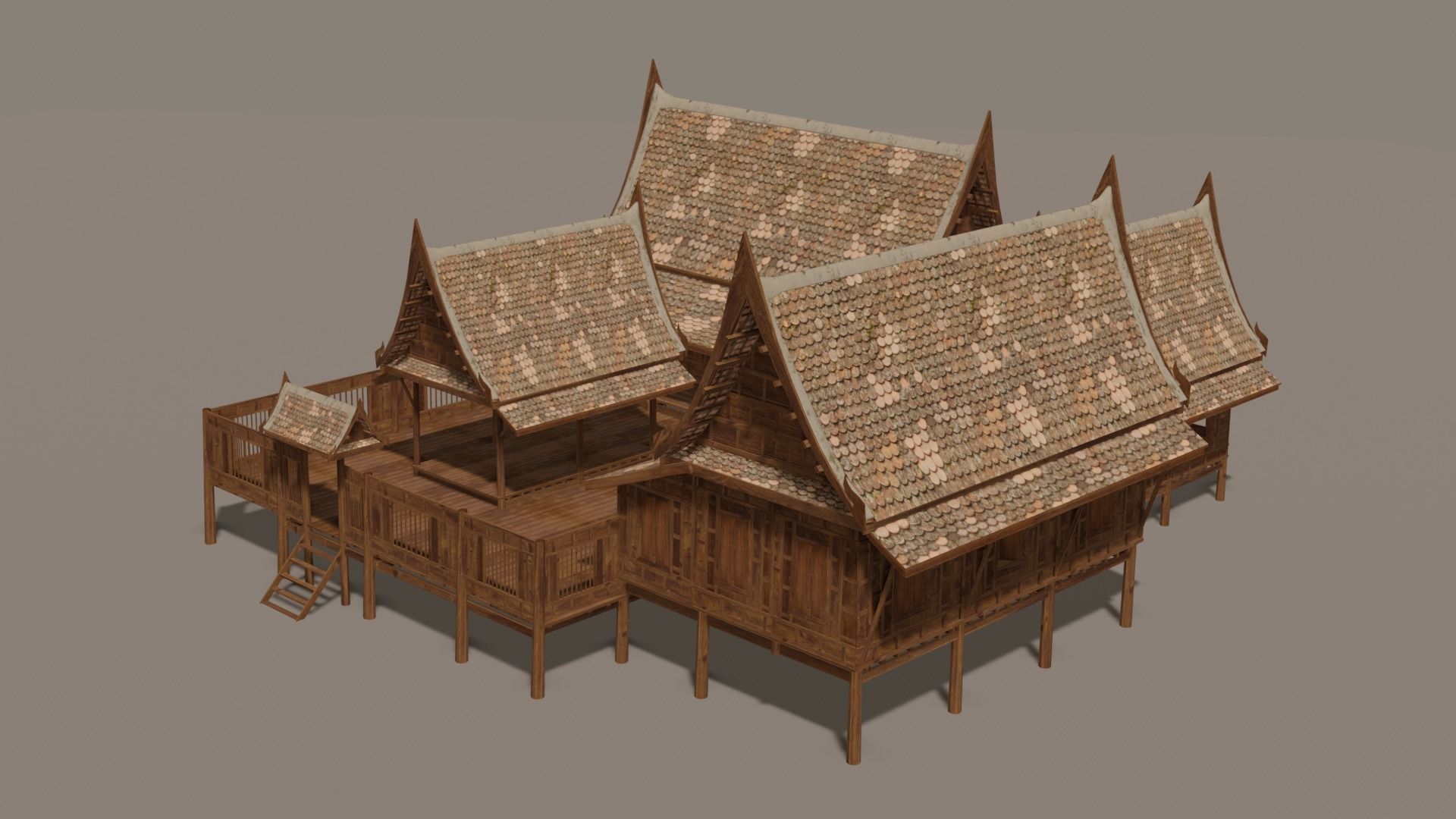 3D model Central Thai traditional house-02 Low-poly 3D model VR / AR ...