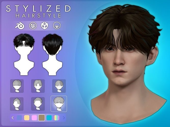 3D model Game Hair - Stylized Male Hairstyle V6 VR / AR / low-poly ...