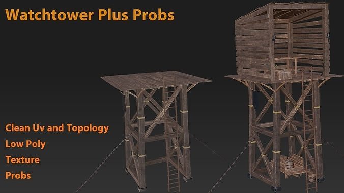 3D model Wooden Medieval Watchtower-Plus Probs And Texture-Game Ready ...