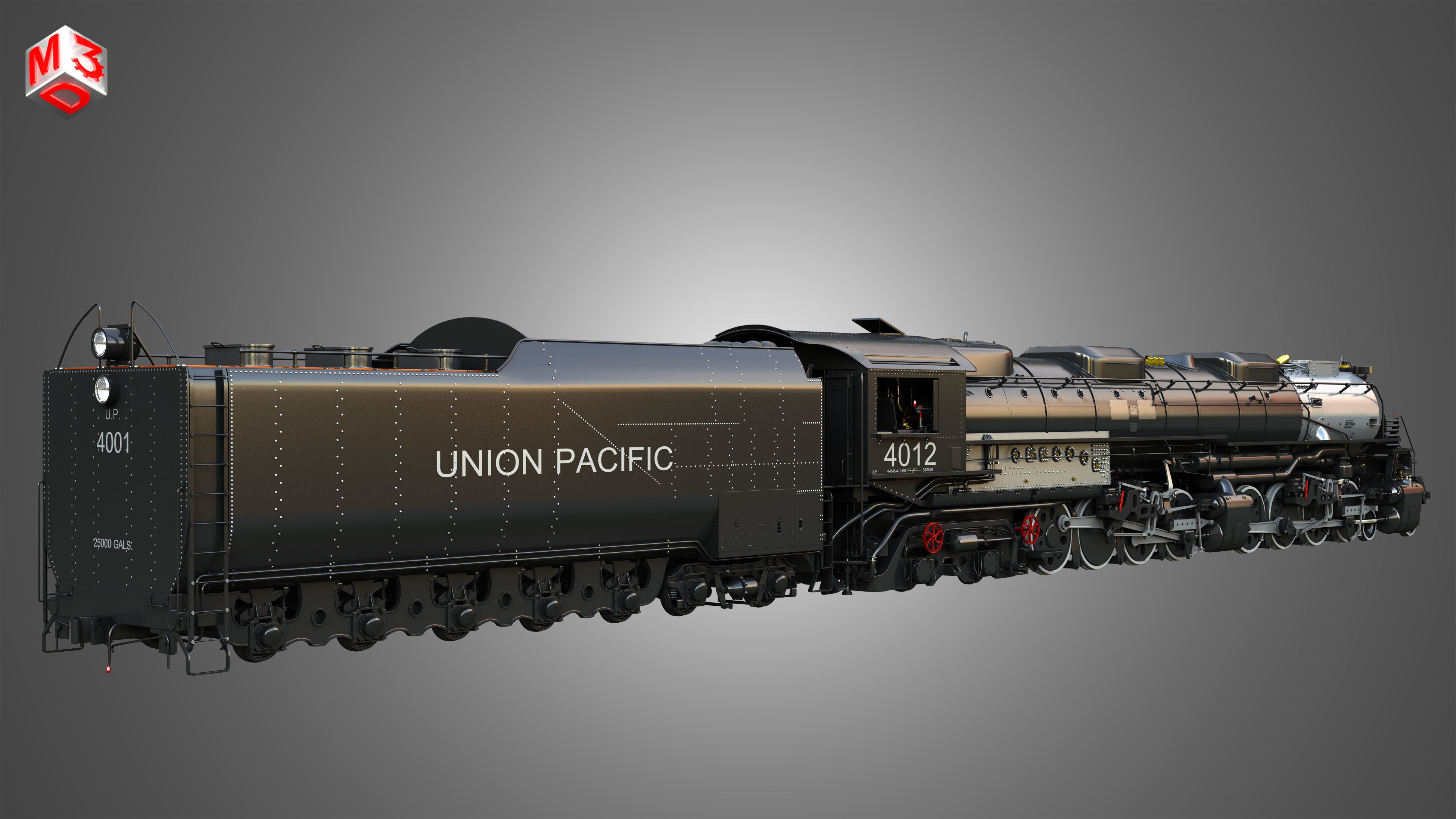 Big Boy 4014 - Steam Locomotive With Coal Wagon 3D model | CGTrader