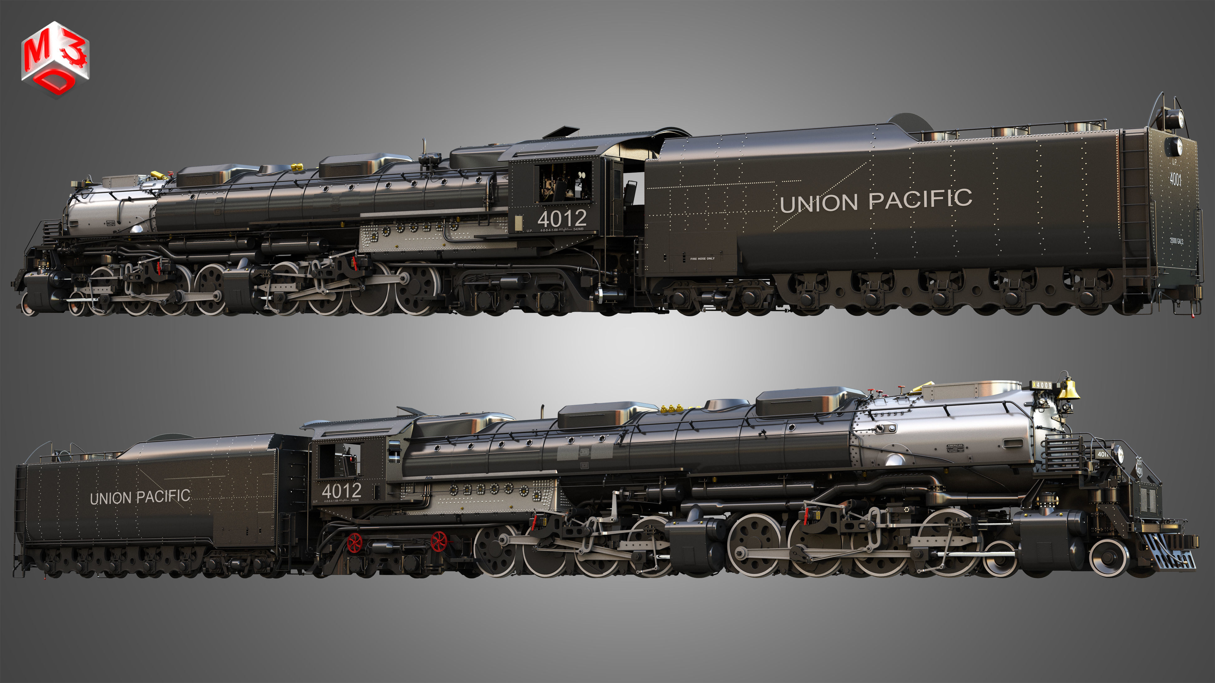 Big Boy 4014 - Steam Locomotive With Coal Wagon 3D model | CGTrader