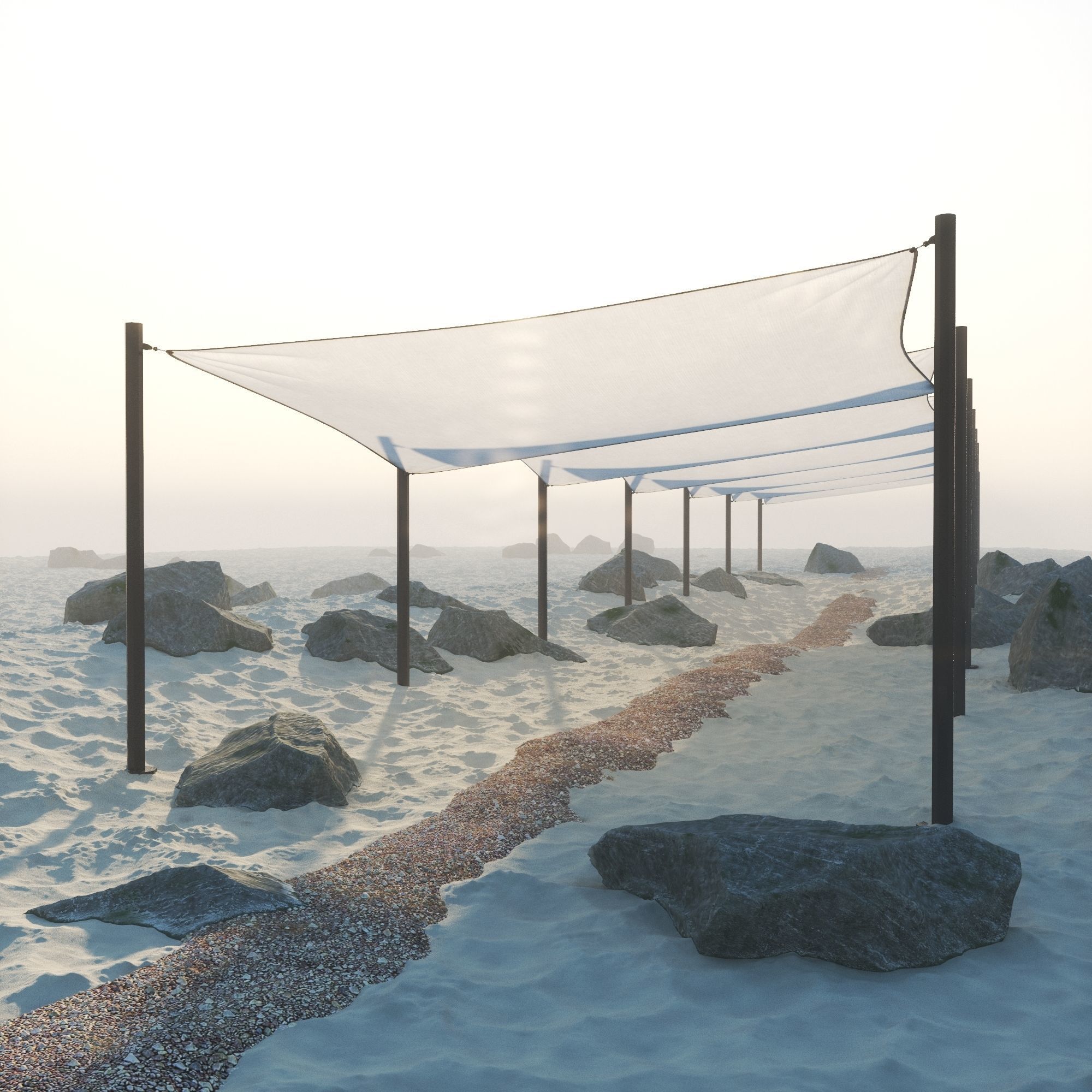 Shade Canopy vs rocks and sand 3D model | CGTrader