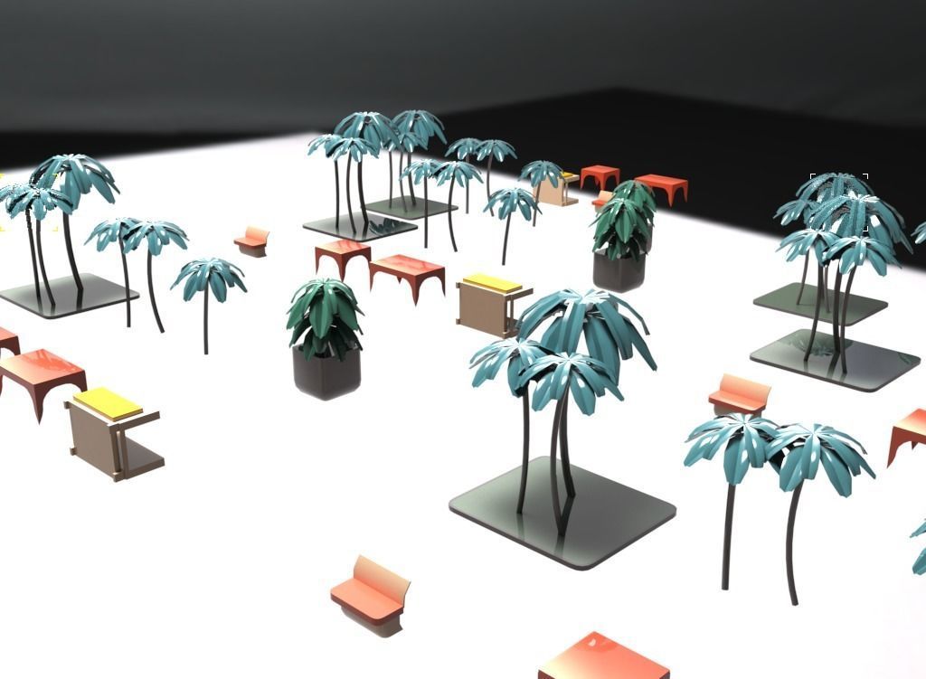 3D model Cartoon outdoor cute plant low poly kit with lighting VR / AR ...