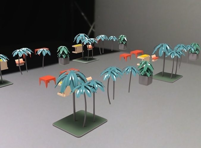 3D model Cartoon outdoor cute plant low poly kit with lighting VR / AR ...