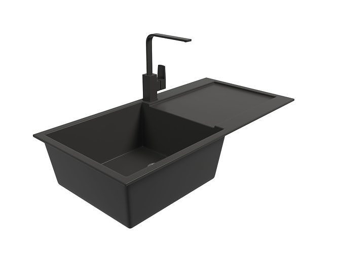 Kitchen Sink And Tap Anthracite Color 3D model | CGTrader