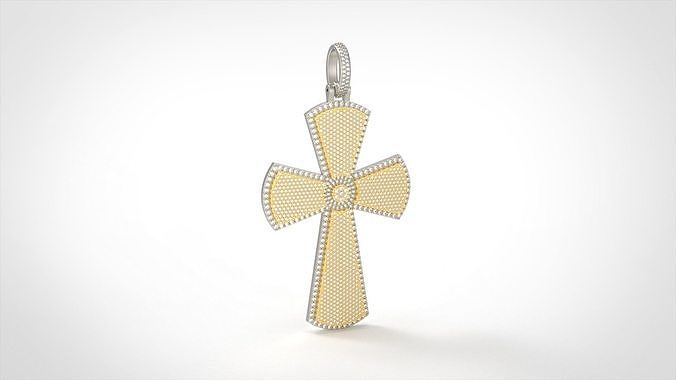 Model 1080 Pave Cross Plate Diamond Pendant 3D model 3D printable ...