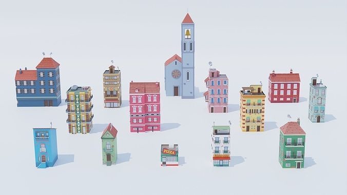 3D model 14 Pack Italian Buildings Low-Poly VR / AR / low-poly | CGTrader