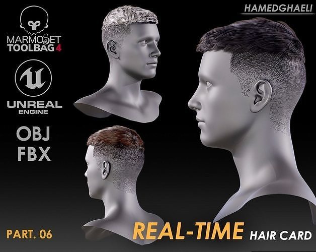 3D model Real Time Hair Card Male Hairstyle part 06 VR / AR / low-poly ...
