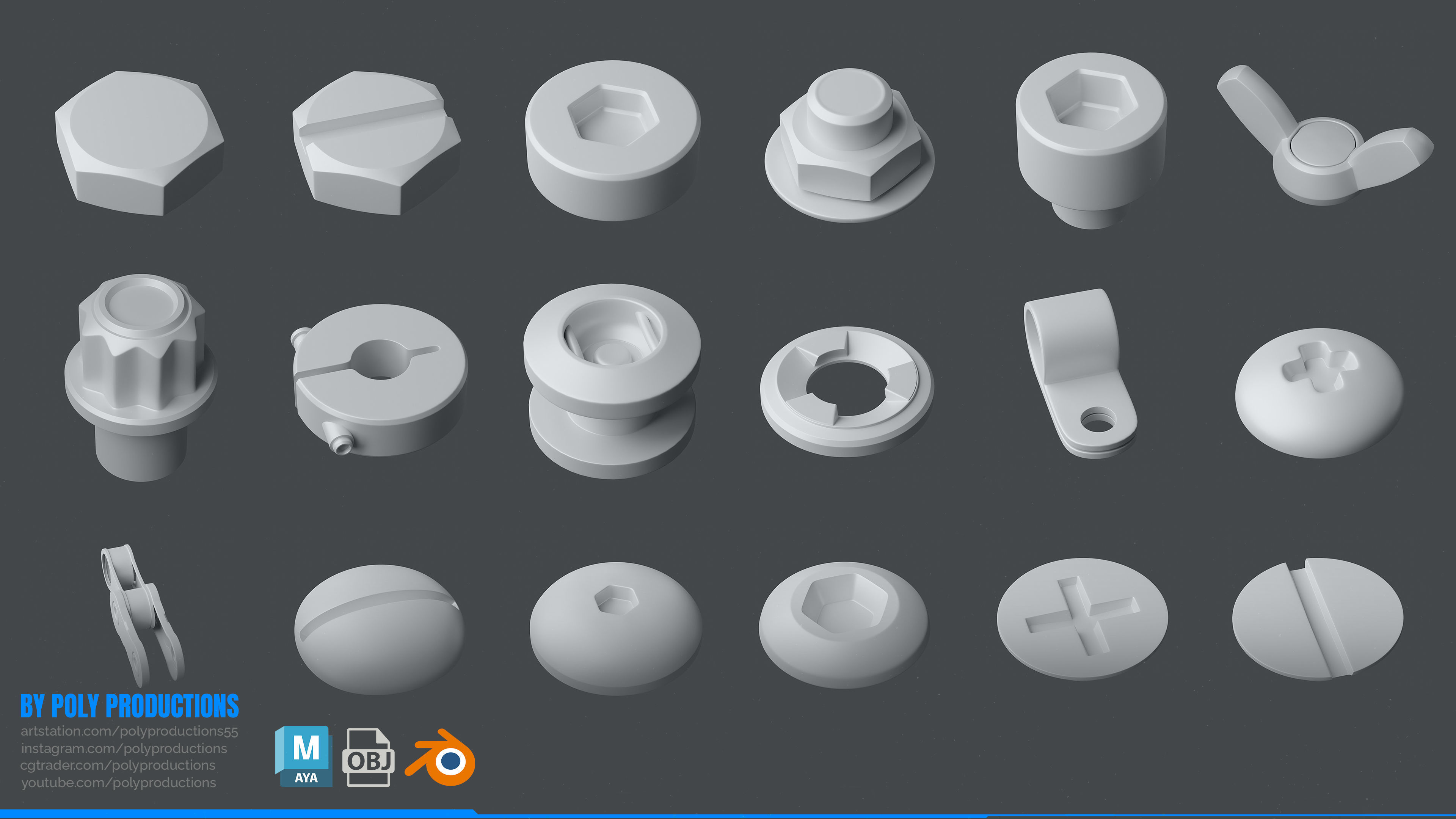 Nuts Screws and Sci-fi Shapes Kitbash free 3D model | CGTrader