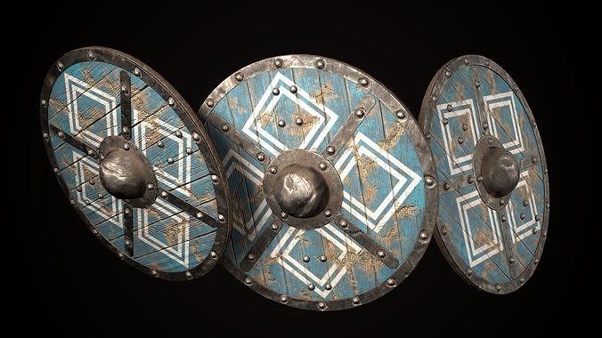 3D model Medieval viking round shield with geometric ornament Game ready VR / AR / low-poly ...