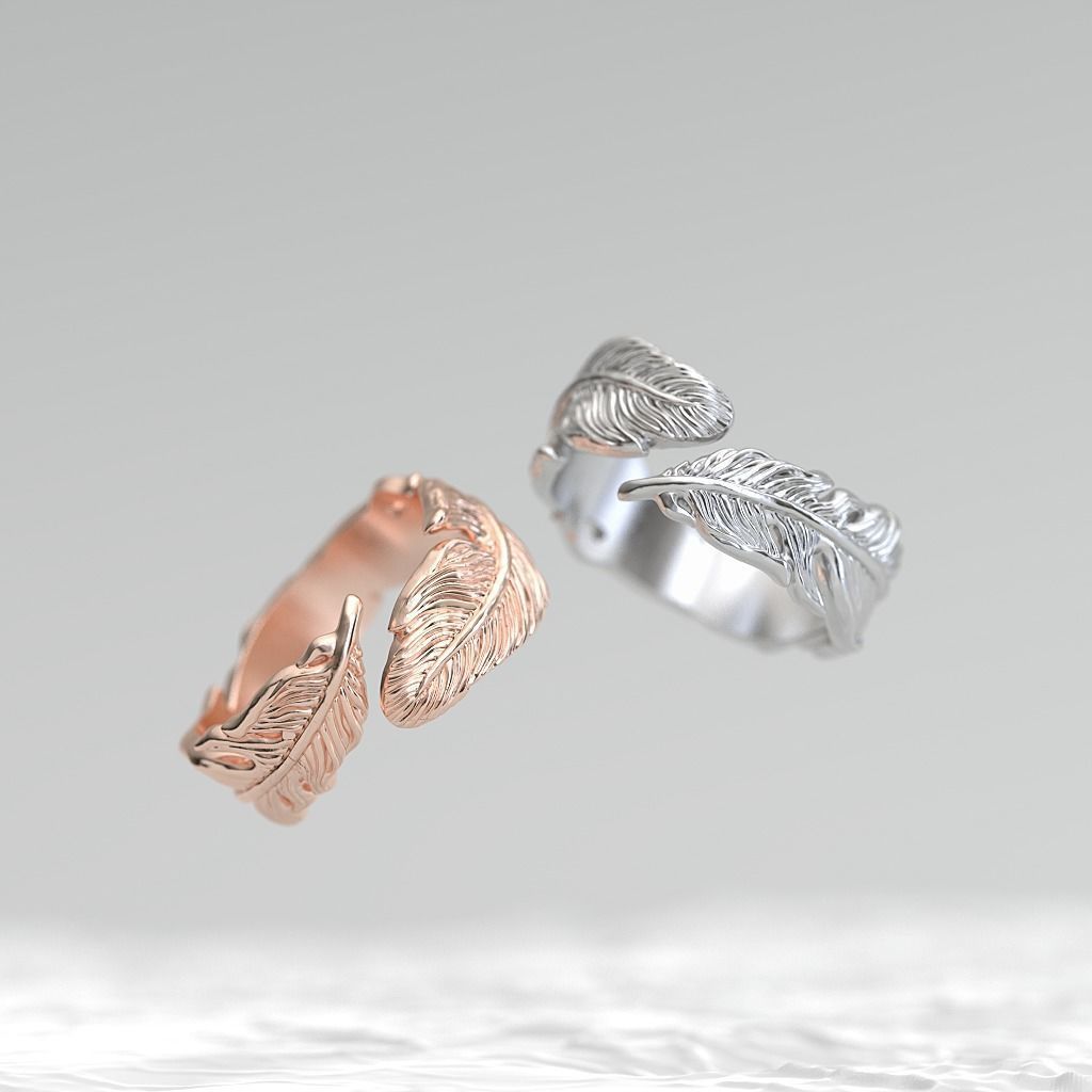Feather wedding rings 3D model 3D printable | CGTrader