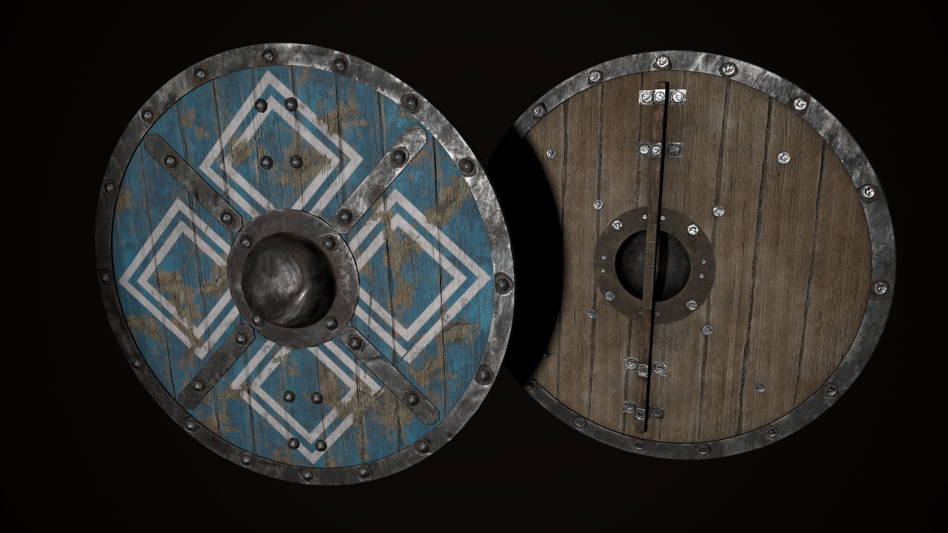 3D model Viking axe and shield with geometric ornament VR / AR / low ...