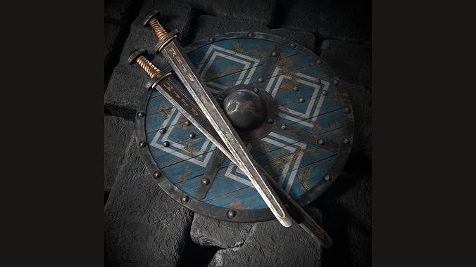 3D model Viking sword and shield with geometric ornament VR / AR / low-poly | CGTrader