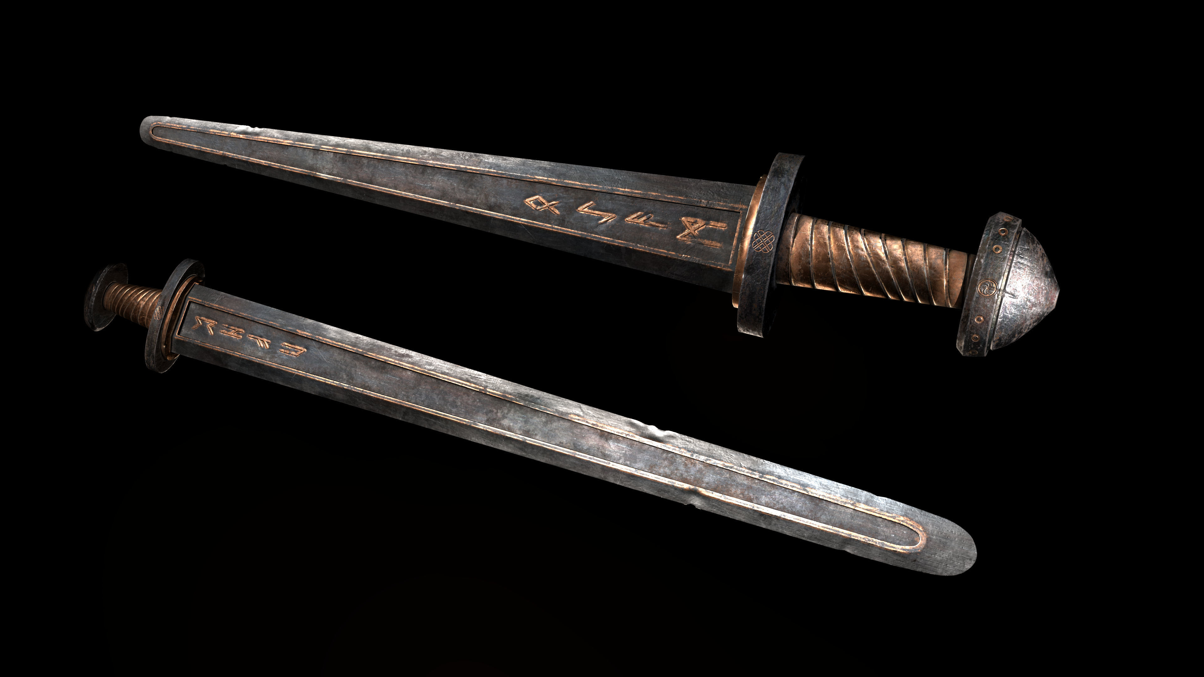 3D model Viking sword and shield with Yggdrasil VR / AR / low-poly ...