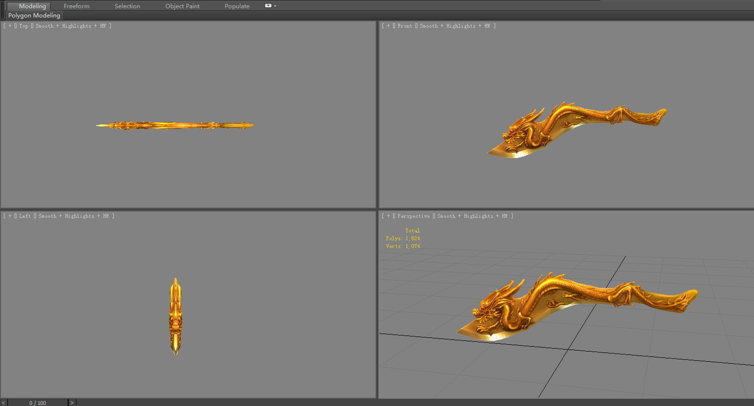 3D model Golden Dragon Dagger - Ancient weapons VR / AR / low-poly ...