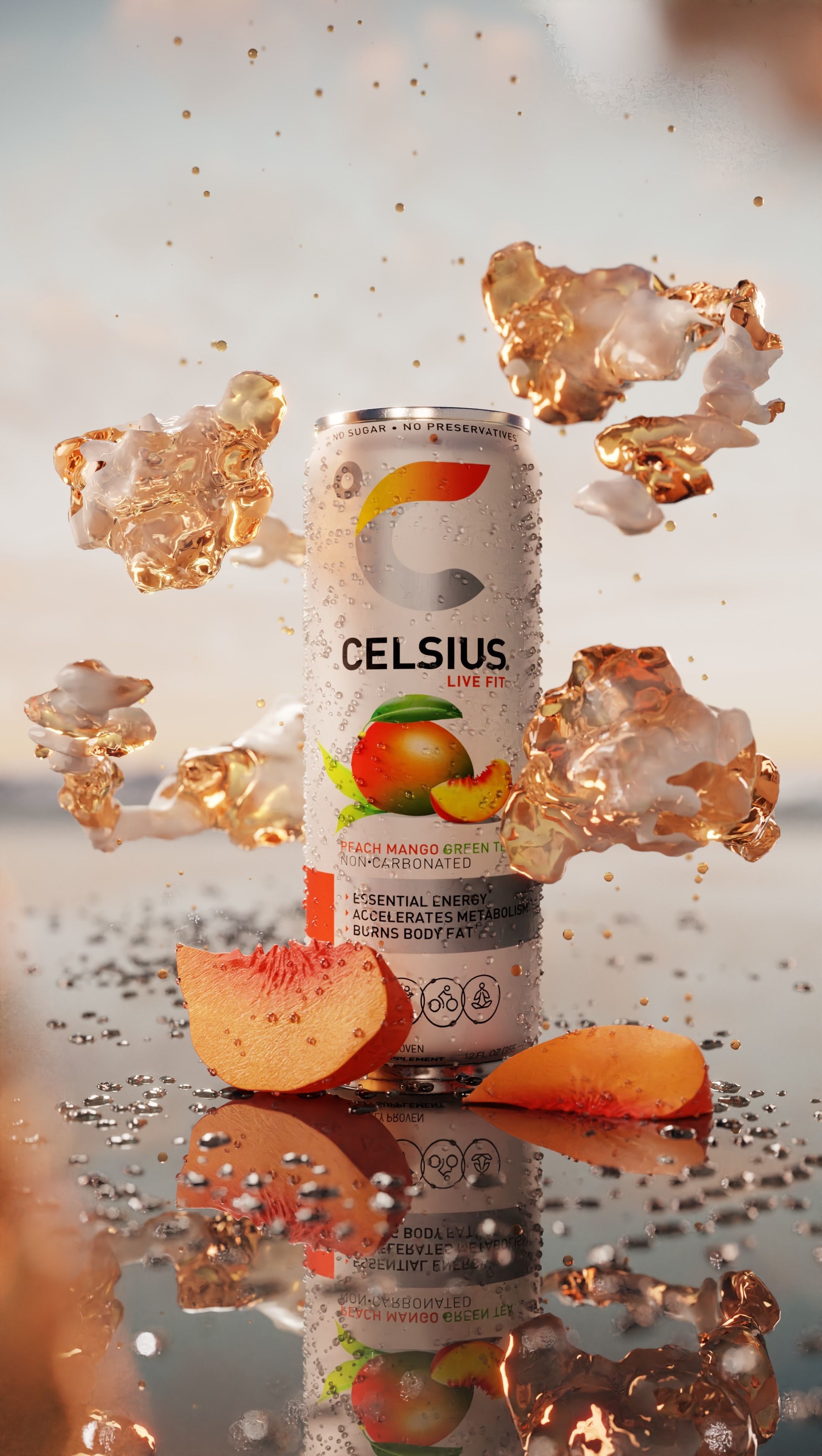 Celsius Peach Mango Can Product Animation Scene 3D model animated ...