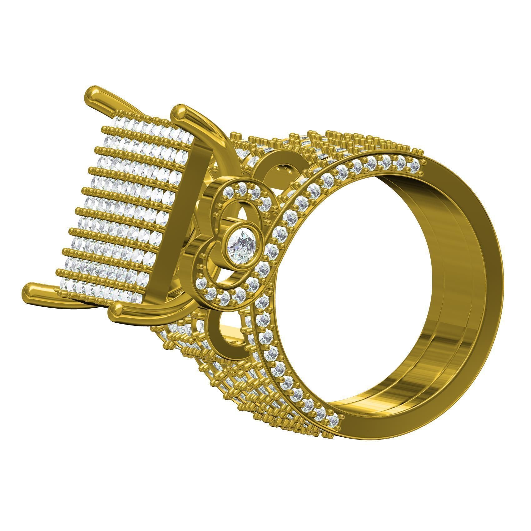 Square Shape Head Wide Band Cocktail Rong for Women 3D model 3D ...