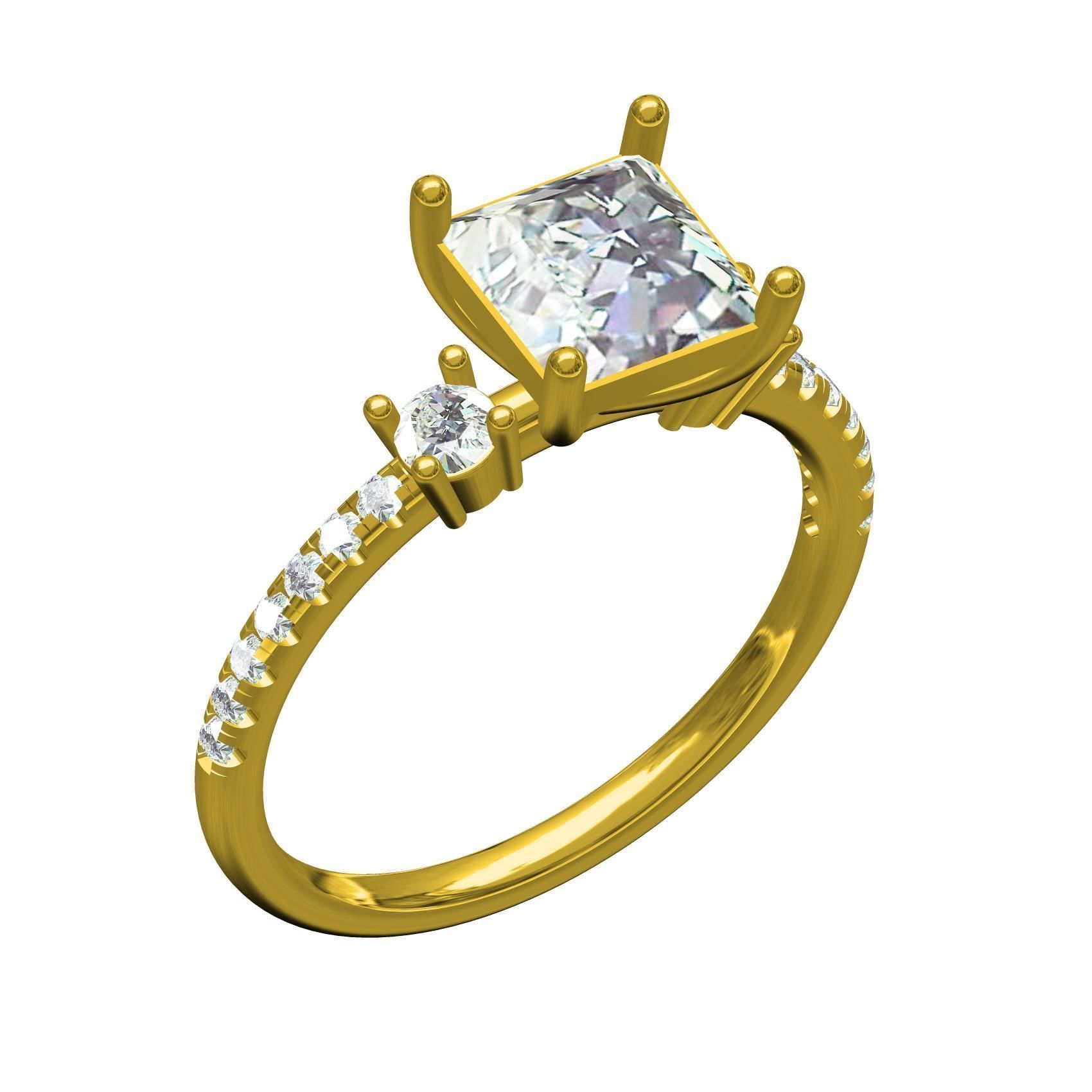 Princess Cut Diamond Micro Prong Set Engagement ring for Women 3D model ...