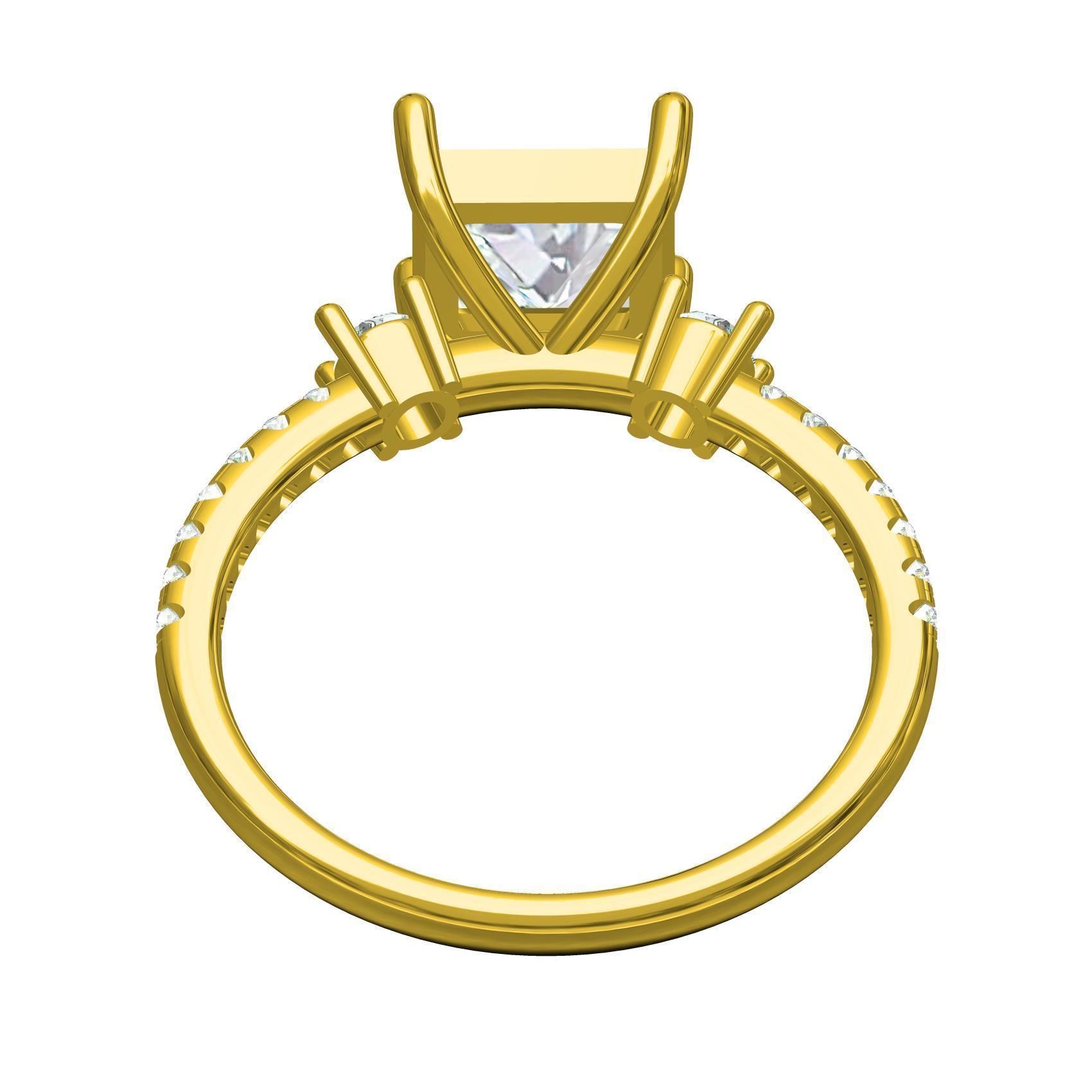 Princess Cut Diamond Micro Prong Set Engagement ring for Women 3D model ...