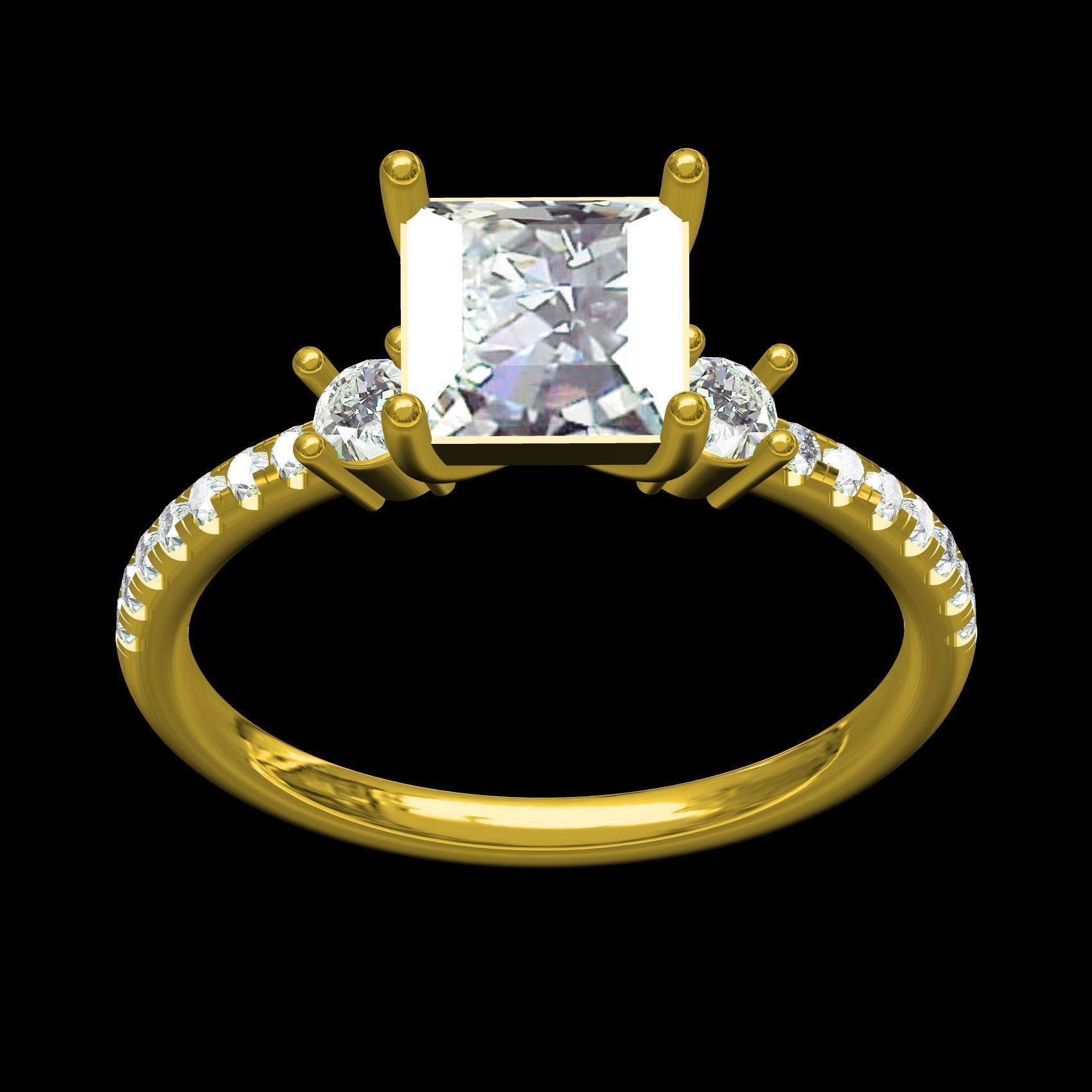 Princess Cut Diamond Micro Prong Set Engagement ring for Women 3D model ...