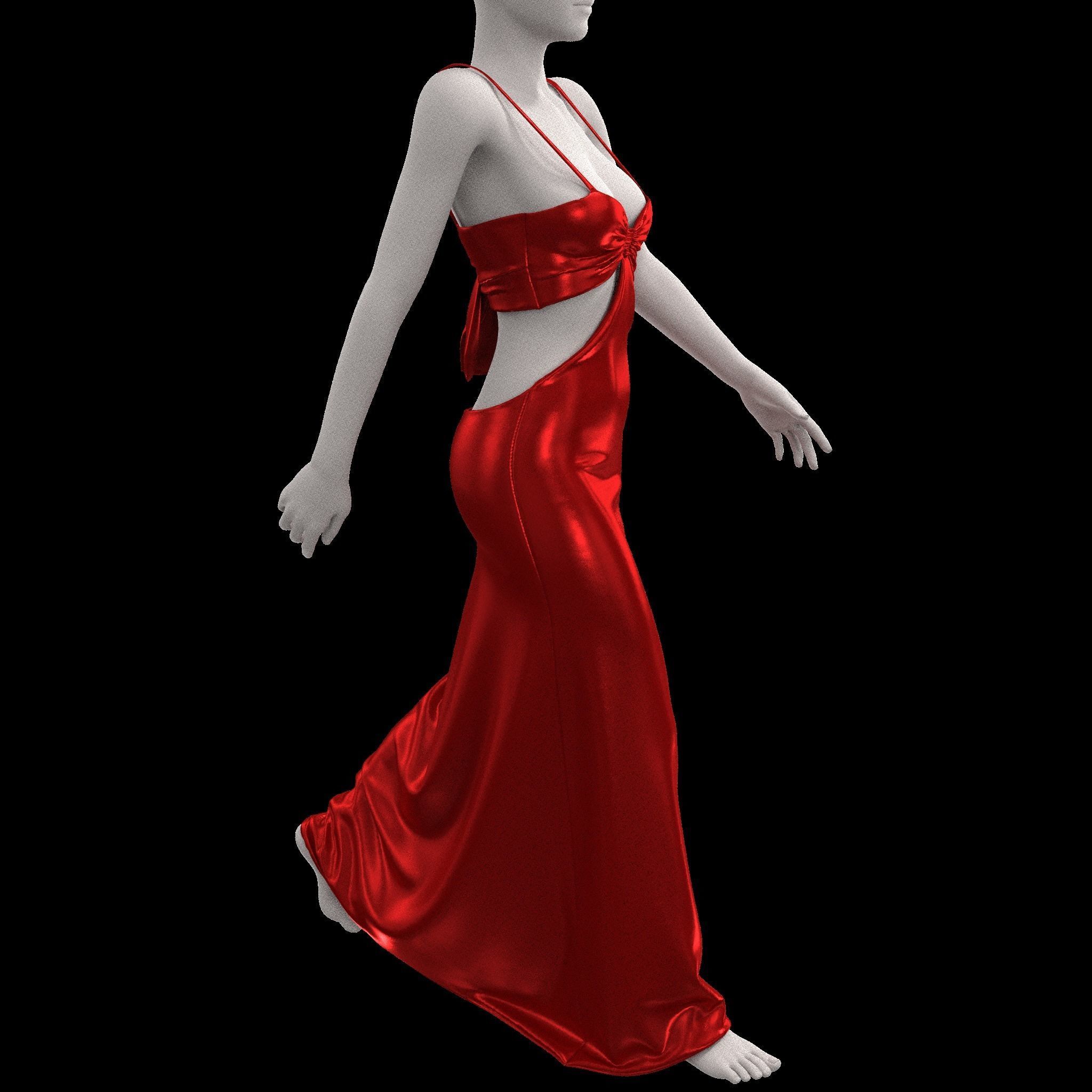 Lady in Red Satin Party Dress N2 46 CLO3D ZPRJ FBX OBJ MTL 3D model ...