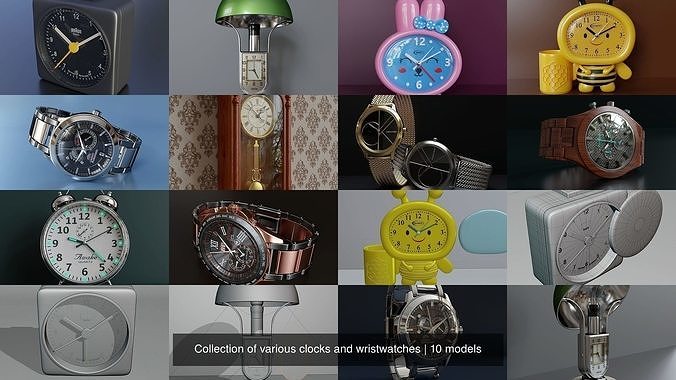 Collection of various clocks and wristwatches | CGTrader