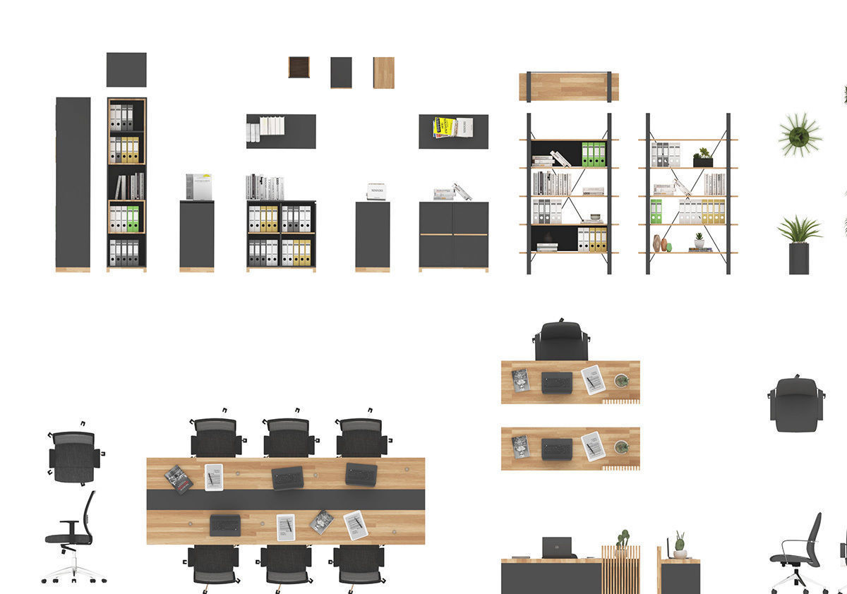 Floor Plan 2D office furniture top view 3D render realistic p1 3D model ...