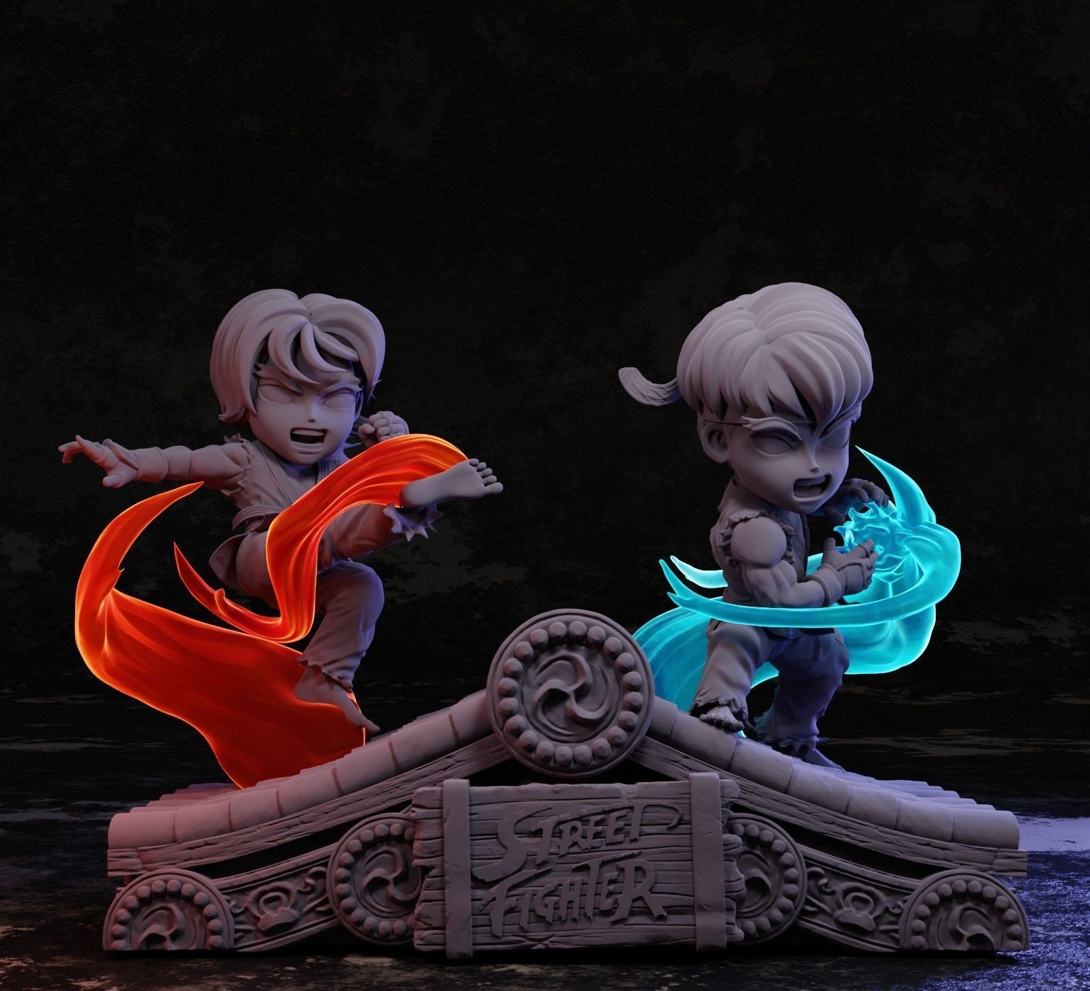 Streetfighter Ryu Ken Chibi Diorama 3D print model 3D model 3D ...