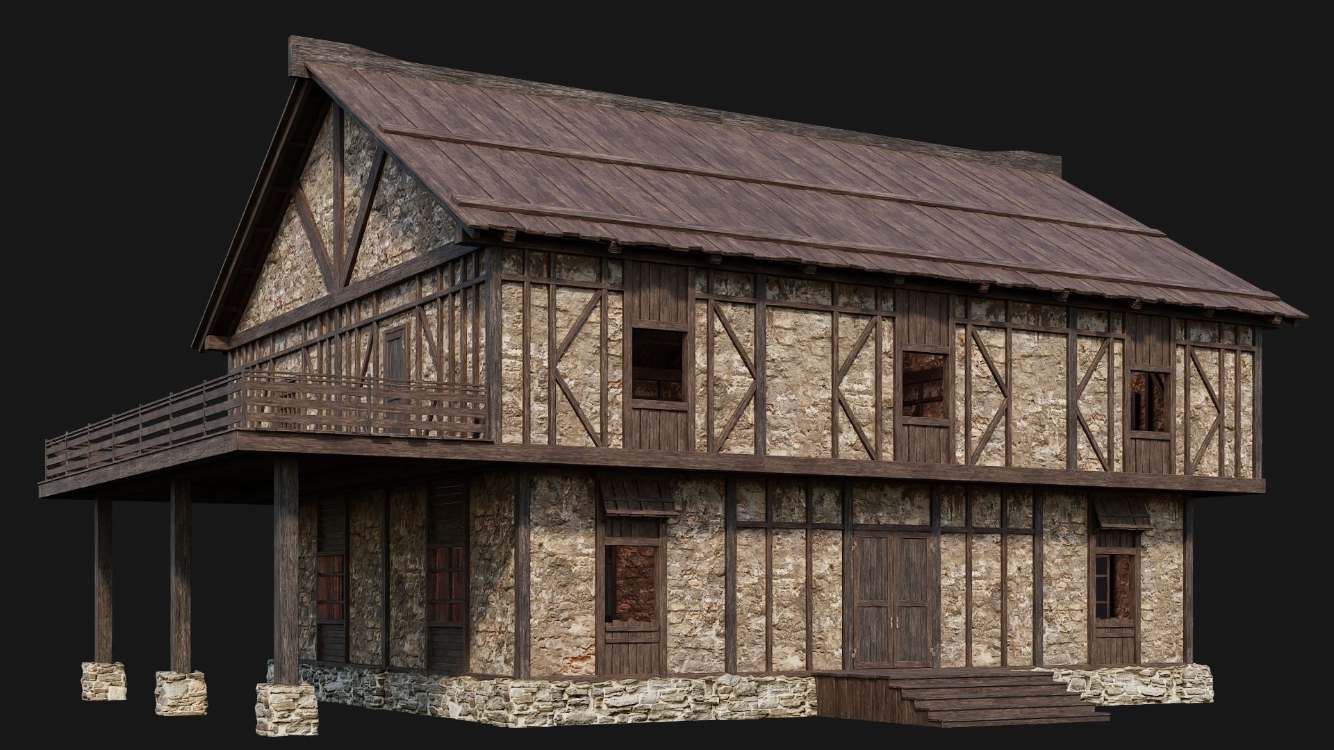 3D model 201-202-203-204 Old Medieval Houses Pack 4K Textures VR / AR ...