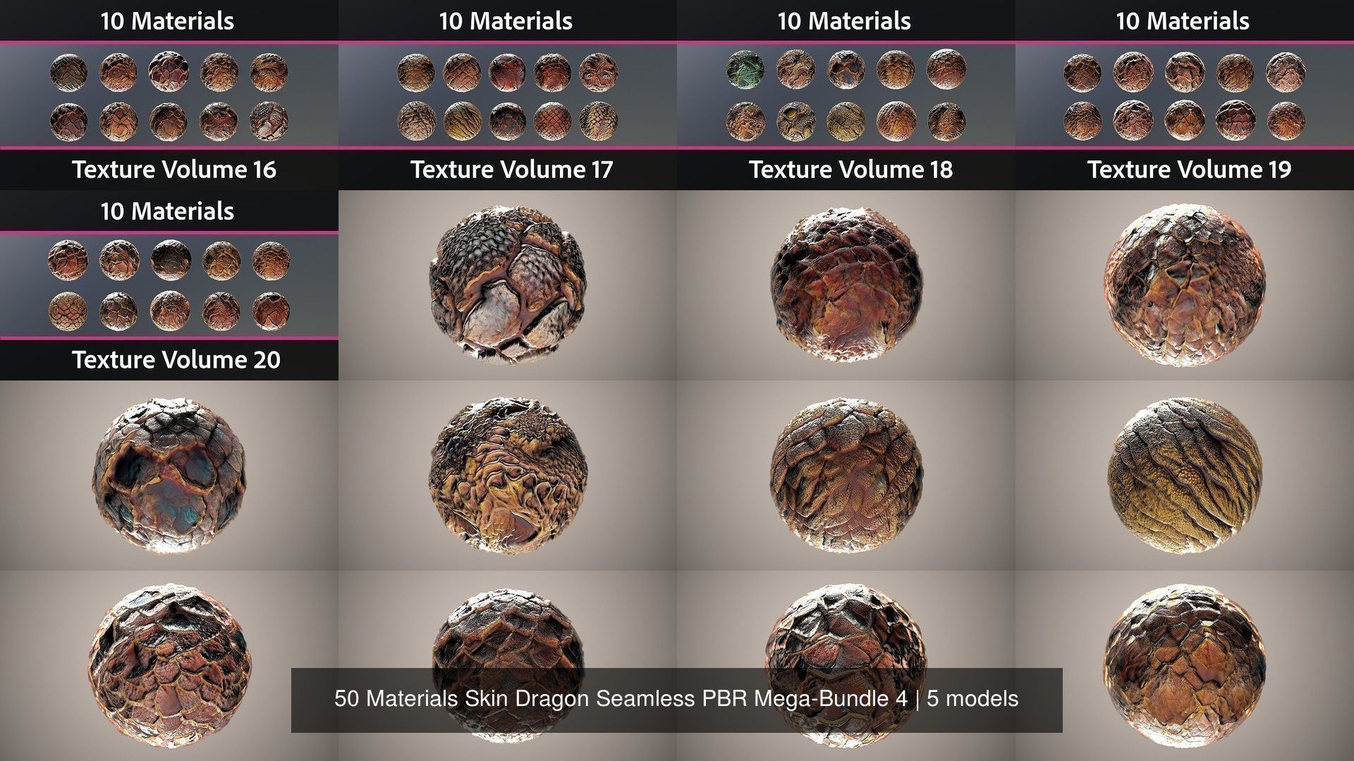 50 Materials Skin Dragon Seamless PBR Mega-Bundle 4 3D Model Collection ...