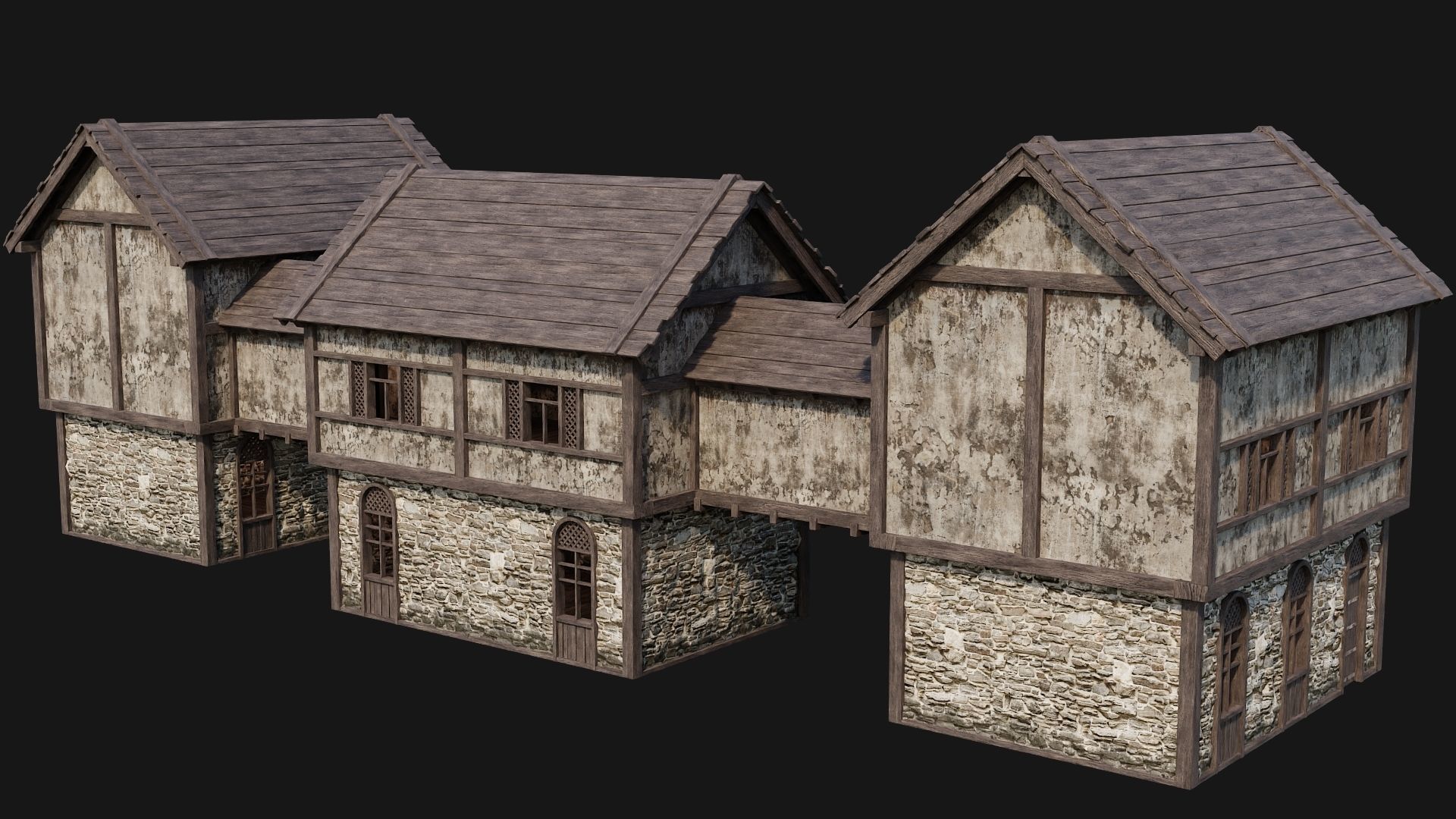 3D model 205-206-207-208 Old Medieval Houses Pack 4K Textures VR / AR ...
