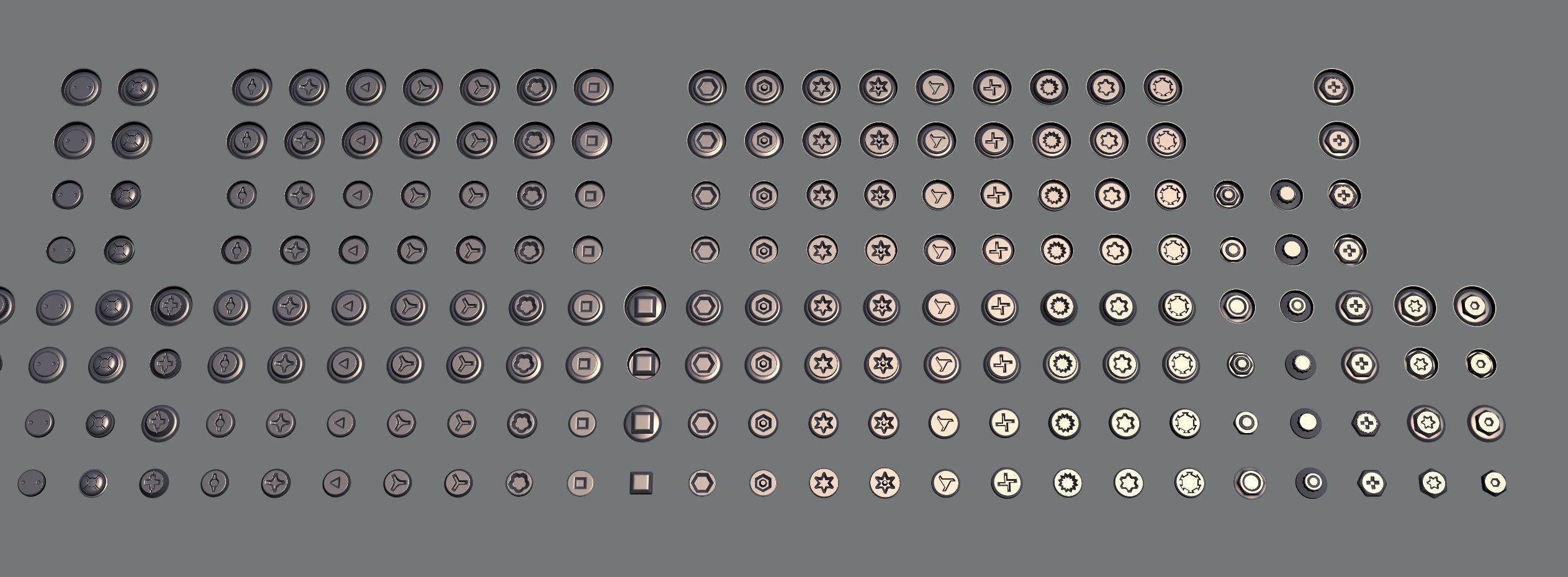 3D model Bolts kit collection Nuts and Screws heads kit VR / AR / low ...