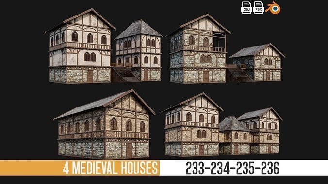 3D model 233-234-235-236 Old Medieval Houses Pack 4K Textures VR / AR ...