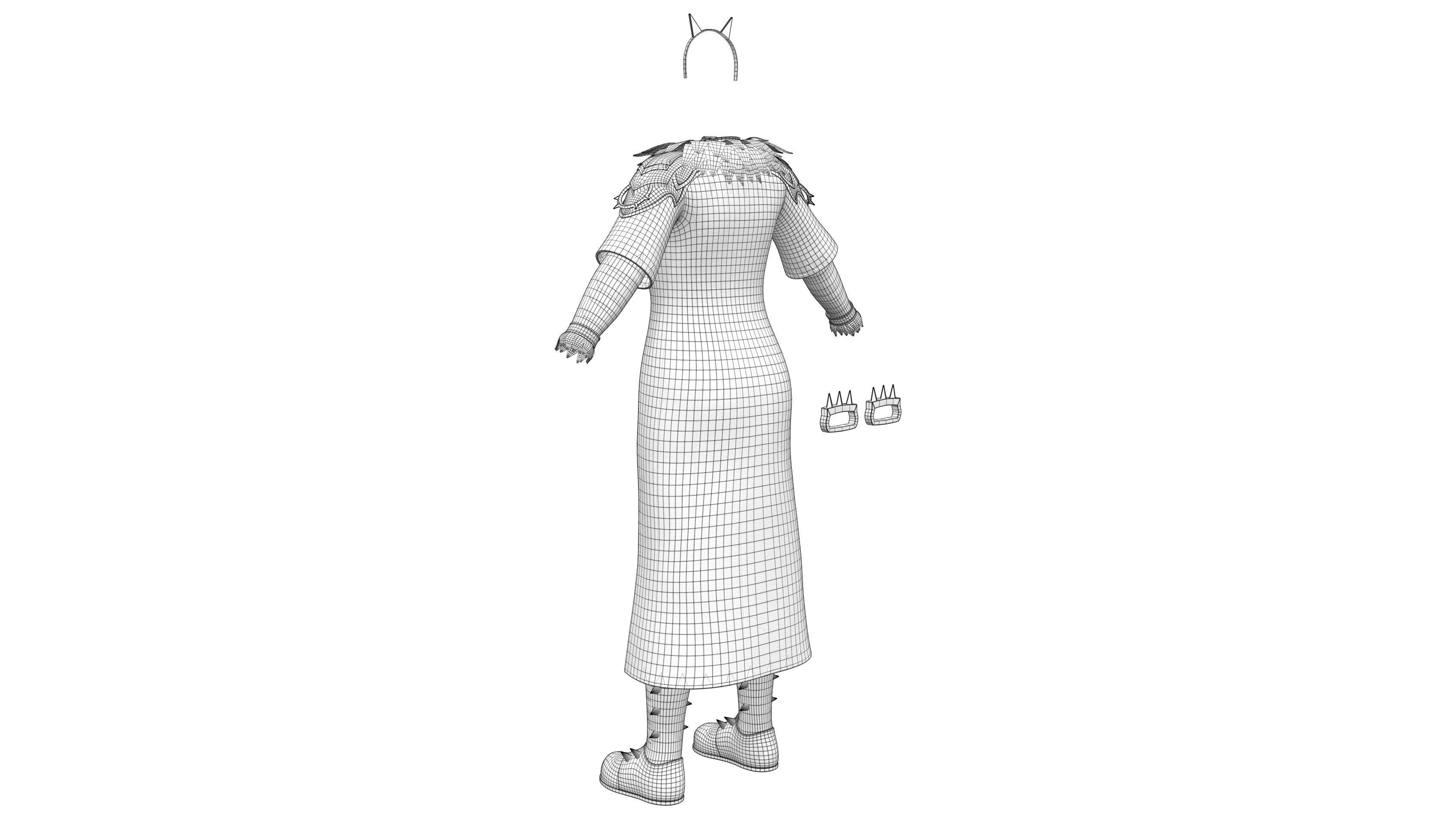 3D model Cat Ears Long Coat Knuckles Pants Boots Fantasy Full Outfit VR ...