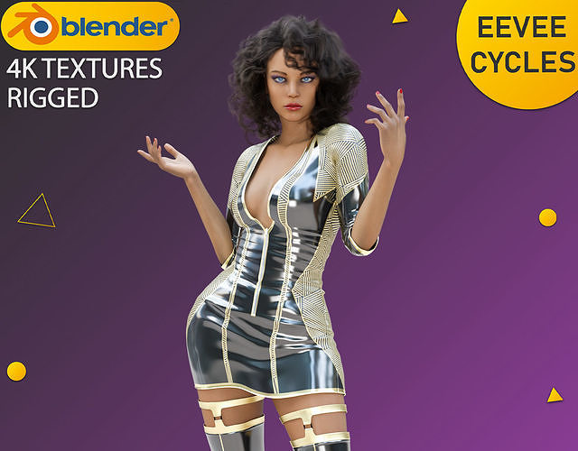 3d Model Advanced Female Character 238 With Sexy Shiny Dress Rigged Vr Ar Low Poly