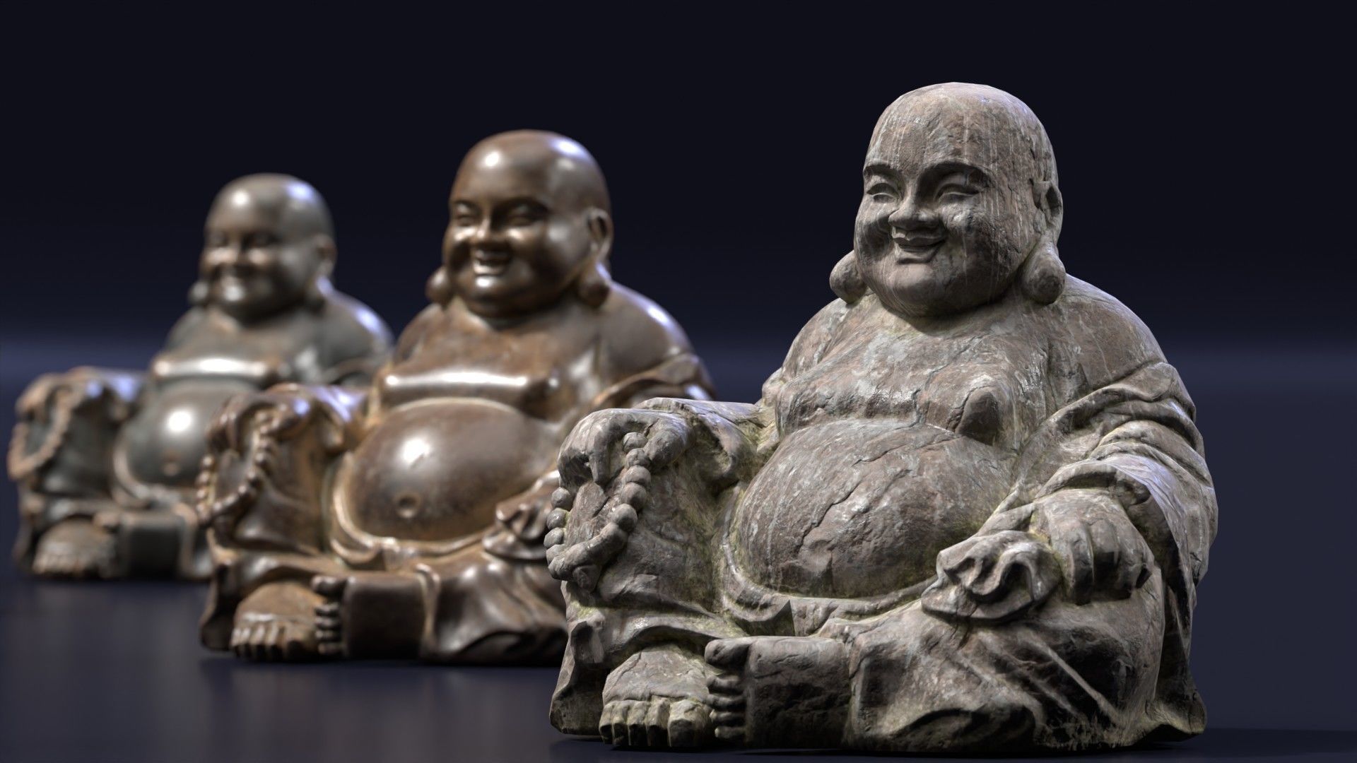 3D model Buddha Budai Statue set of 5 gold stone ivory lavastone clay ...